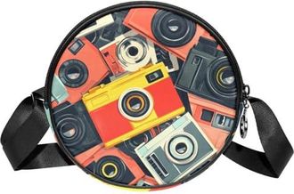 Generic Sac &agrave; bandouli&egrave;re rond pour femme, sac &agrave; bandouli&egrave;re r&eacute;tro avec fermeture &eacute;clair, bretelles r&eacute;glables, sac &agrave; main rond d&eacute;contract&eacute; pour femmes et fill