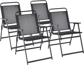 Costway Costway - Chaise Pliante Ext&eacute;rieur Lot de 4, Chaise de Jardin Pliante avec Si&egrave;ge en Textil&egrave;ne et Accoudoirs, Cadre en M&eacute;tal, pour Salon de Jardin