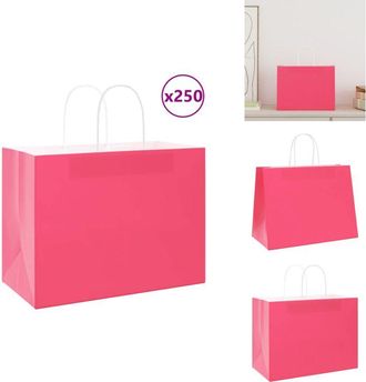 vidaXL Papiertragetaschen 250 Stk. mit Henkeln Rosa 32x17x25 cm - Papiertragetasche - Papiertragetaschen - Papiert&uuml;te - Kraftpapiert&uuml;te