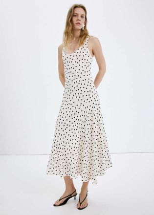 Mango Robe midi &agrave; pois blanc cass&eacute; - Femme - XXS - MANGO