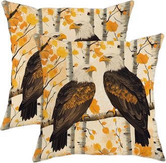 Generic Herbstadlervogel Kissenbez&uuml;ge Luxuri&ouml;se Dekokissen Quadratische Zierkissenbez&uuml;ge F&uuml;r Hotel Schlafzimmer Balkon 45X45Cm 2Er Set