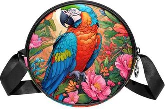 Generic Petit sac &agrave; bandouli&egrave;re rond pour femme, motif perroquet avec fermeture &eacute;clair, bretelles r&eacute;glables, sac &agrave; main rond d&eacute;contract&eacute; pour femmes et filles