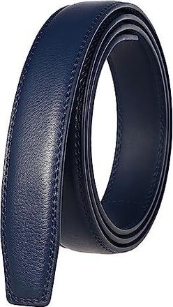 Generic Ceinture en cuir r&eacute;glable automatique sans boucle pour homme Ceintures en cuir sans trous, bleu, taille unique