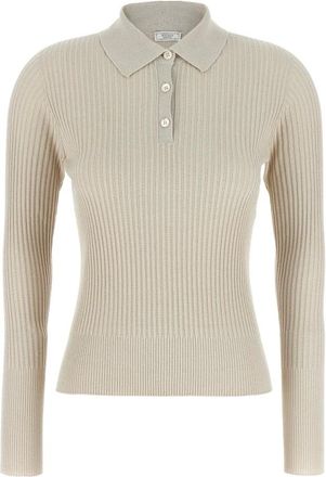 PESERICO Femme, Tops, Beige, Taille: 36 FR Polo en maille c&ocirc;tel&eacute;e large avec lurex