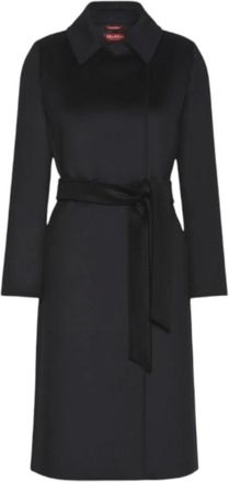 Max Mara Longue robe manteau crois&eacute;e en laine avec ceinture - Femme - Manteaux - Noir - Taille: 38 FR