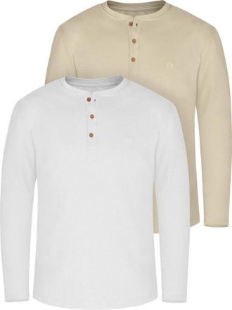 Normani Langarmshirt 2er Set Herren Langarm Shirts aus Bio-Baumwolle Basic Henley Shirt f&uuml;r M&auml;nner GOTS-zertifiziert