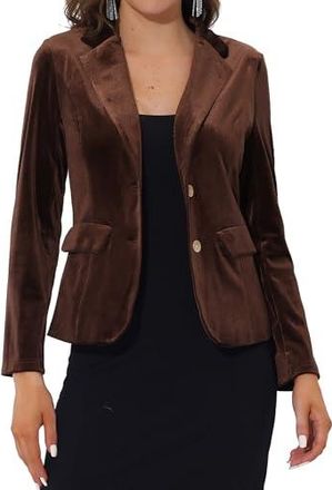 Allegra K Blazer en Velours Femmes Veste Vintage avec Bouton &agrave; Revers Crant&eacute; Tenue de Bureau Marron XL