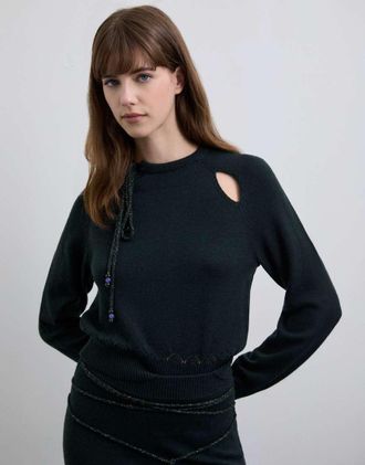 Scalpers Set mit Strickpullover in Dunkelgr&uuml;n mit Kordeldetail