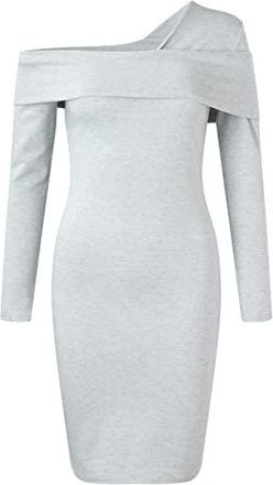 Generic Robes amincissantes 2026 pour femmes, robe dautomne et dhiver, couleur unie, robe mince &agrave; col en V, gris, M