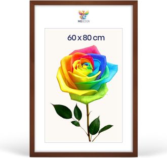 MG Design Bilderrahmen 60 x 80 cm - Posterrahmen mit Braun Holzrahmen (Echtholz) und bruchsicherem Acrylglas, Hoch & Quer mit verst&auml;rkter Wandaufh&auml;ngung