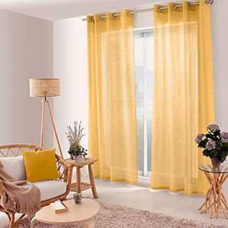 Enjoy Home ED Enjoy Home - Gardine - Polyester - 140 x 240 cm - Senf - Kollektion Jelly - fertig zum Aufhängen - waschbar bei 30 °C - für alle Räume - Bettwäsche