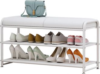 Generic Schuhbank-Sitzregal Mit 3-stufiger Aufbewahrung for Eingangsbereich, Schlafzimmer, Wohnzimmer, Flur(White,90cm)