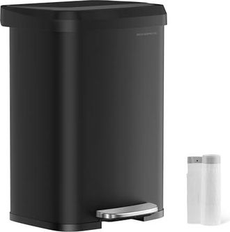 Songmics Mülleimer Küche, 50 Liter Abfalleimer, Tretmülleimer aus Metall, mit Deckel, hoch, schmal und geräumig, schwarz LTB530B5002