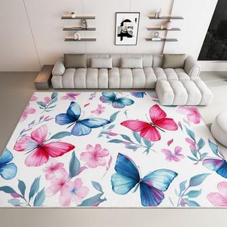 Generic Tapis Imprim&eacute; Antid&eacute;rapant 180 x 240 cm, Tapis Aquarelle Animaux Fleurs Papillons pour Adolescent Gar&ccedil;on Fille Adulte - Paillasson pour Salon Chambre 
