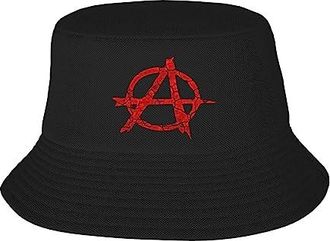 Generic Chapeau De Seau Unisexe Symbole Anarchiste Vieilli Dr&ocirc;le Seau Chapeau Pliable Mode Bonnet Soleil, pour La Randonn&eacute;e, Chasse, Plage, 56-58cm