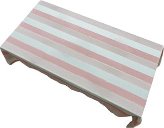 Rismart Gestreift Tischdecke Leinen Bestickt Quaste Tischtuch Deckel Rosa,135 x 220 cm