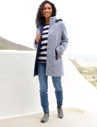 Heine Outdoorjacke HEINE, Damen, Gr. 34, blau (marine, ecru, meliert), 50% Polyester, 30% Wolle, 20% Polyacryl, Besatz:100% Polyester, gemustert, Jacken Out