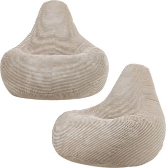 Icon Brand Dalton Sitzsack Kinder, Beige, 2er Pack, Flauschiger Cord Stoff, Sitzsack Cord mit F&uuml;llung, Bequemer Kinder Gaming Sessel, Kuschelsessel, Lese Sessel,