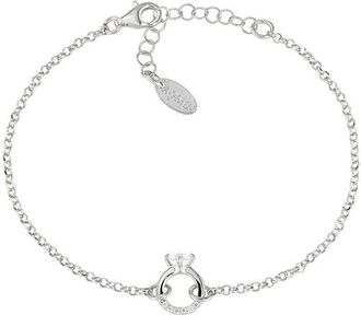 Amen Bracelet en argent 925, de la collection Saint Valentin 2024, avec zircons blancs, couleur rhodium 16 + 3 cm charm diamètre 1 cm, Argent sterling