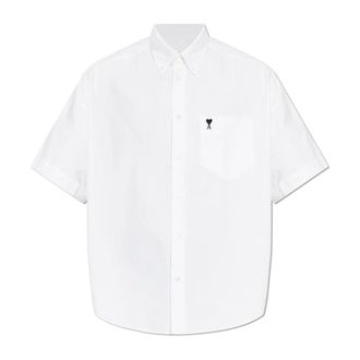 Ami Homme, Chemises, Blanc, Taille: 3XL Cotton Boxy Embroidered Ami de Coeur Shirt