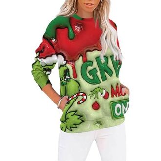 Generic Le Grinch Tshirt Noel Femme Vêtements De Vetement Costume Col V Noel Christmas Moche Drole Noël Oversize T-Shirts The Grinch Adulte Pulls Chaud Femmes