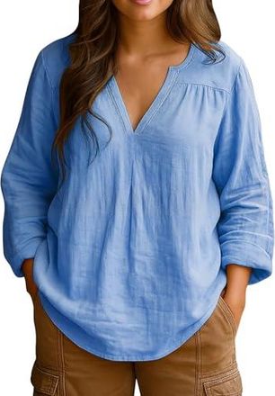 Generic Chemisiers en lin pour femme - Chemisier ample d&eacute;contract&eacute; en mousseline de soie de couleur pure - Haut ample et confortable en coton et lin - T-shirt