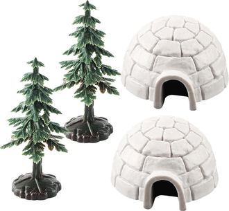 Angoily Mini Eishaus Figuren aus Kunststoff mit Mini Weihnachtsbaum Dekoration für Sandtisch Landschaft Kompakte Deko für Schreibtisch Langlebig und Vielseiti