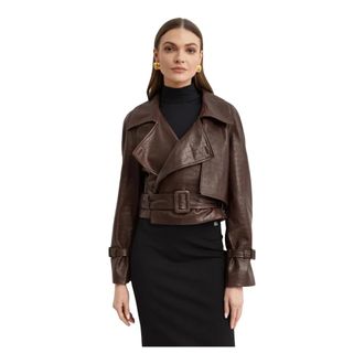 Nour Hammour Hatti Croco Cropped Lederjacke - - Jackets - Damen - Braun - L
