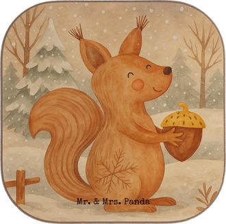 Mr. & Mrs. Panda Untersetzer Glas Eichhörnchen Weihnachten Design - Geschenk, Gläser, Getränkeuntersetzer, Weihnachtsgruß, Coaster, Frohe, Tassenuntersetzer, Vogel, Fr