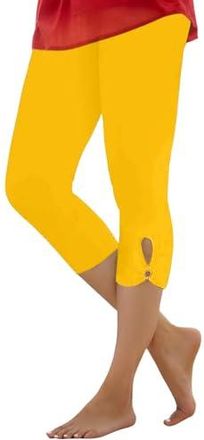 Generic Legging capri habill&eacute; d&eacute;contract&eacute; d&eacute;t&eacute; longueur genou pantalon court tendance l&eacute;ger v&ecirc;tements pour femme, jaune, XXL