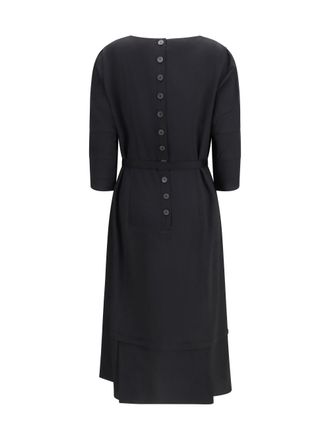 Prada Womens Midi Dress Wool-Silk Black Acetate