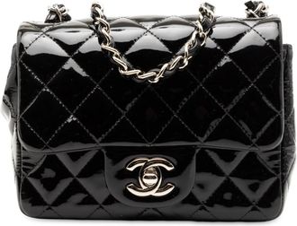 Chanel Hobo Bags - Mini Square Classic Patent Single Flap - Gr. unisize - in Schwarz - f&uuml;r Damen