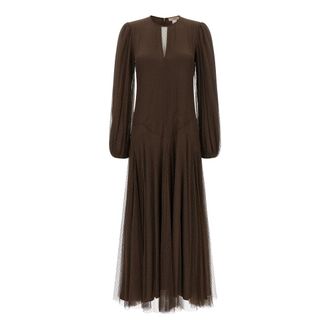Twinset Langes T&uuml;llkleid mit Plumetis-Muster - - Dresses - Damen - Braun - M