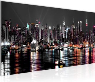 Runa Art Wandbild New York City 1 Teilig 100 x 40 cm Modern Bild auf Vlies Leinwand Stadt Skyline Wohnzimmer Büro Bunt 601912a