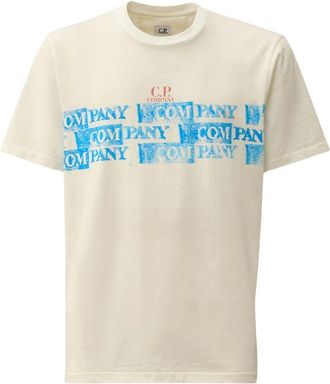 C.P. Company C.p. Company, Homme, Tops, Blanc, Taille: S T-shirt &agrave; Manches Courtes avec Logo en Jersey 24/1