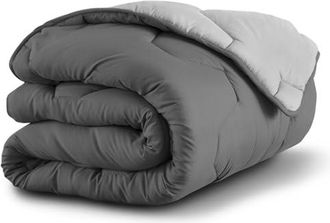 IDMarket Couette 200x200 CM Abby Bicolore Gris Clair et Gris 300 GR