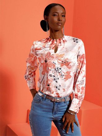 Cr&eacute;ation L Klassische Bluse Satin-Bluse Langarm