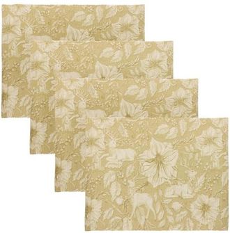 Riva Paoletti Gold Stag Tischsets - Waschbare Festliche Mit Blumenund Fruchtmotiv Satz Von 4 Schnelltrocknend Platzsets (Gold - 46x36cm)