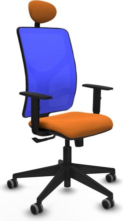 Piqueras y Crespo B&uuml;rostuhl mit Kopfst&uuml;tze, 1D-Armlehnen, h&ouml;henverstellbare Lendenwirbelst&uuml;tze und festes Kopfteil, ausgestattet mit 3 Positionen, Blau/Orange