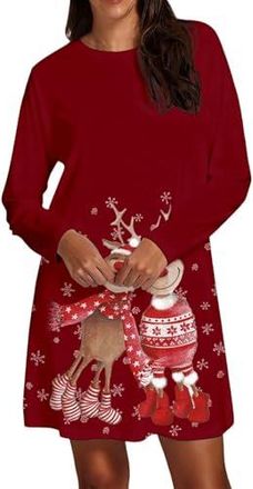 Generic Robe Hiver Femme, Robe De Noël Femme pour Fête Soiree Ceremonie Cocktail Dress de Noël à Manches Longues avec Motif tête de cerf