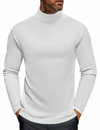 Ekouaer Langarmshirt Herren Rollkragen T-Shirt Winter Thermo Unterhemd Thermounterw&auml;sche Oberteil Warm Tops, Wei&szlig;, S