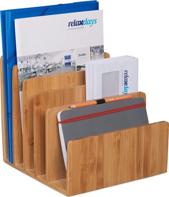 Relaxdays Dokumentenhalter Bambus, 5 Fächer, für Briefe und Unterlagen, Schreibtisch Organizer, HBT 23x24,5x25 cm, natur, 1 Stück