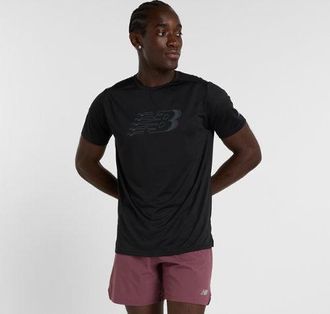 New Balance Homme Sport Essentials Printed Run T-Shirt en Noir, Poly Knit, Taille L