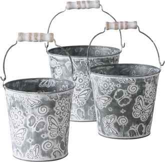 Boltze 3 x Pflanztopf Mariposa Zink grau H&ouml;he 12-15 cm, Blumentopf, Landhaus, Geschenk