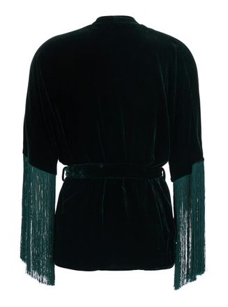 Antonelli Velvet Fringe Cardigan - Green