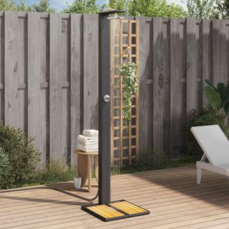 Festnight Faroom Rattan Gartendusche mit 180° Regenduschkopf Großer Pooldusche mit Lattenboden Outdoor Dusche für Garten Urlaub und Camping 50 x 55 x 224 cm Sch