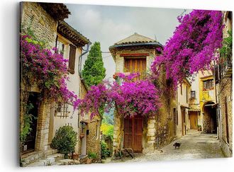 Arttor Bilder auf Leinwand 100x70cm Leinwandbild Stra&szlig;e Sommer Blumen Gro&szlig; Wanddeko Bild Schlafzimmer K&uuml;che Deko Wandbilder Dekoration Wohnzimmer Wall Decor 