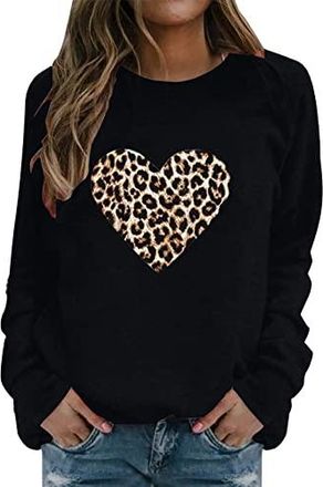 Generic Sweat-shirt à capuche à col rond pour femme - Imprimé léopard - Cool 2024 - Motif de coeur - Style dessin animé - Décontracté - Manches longues - Pour