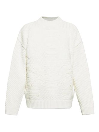 Lacoste Rundhals-Pullover mit Pr&auml;gung - Wei&szlig;