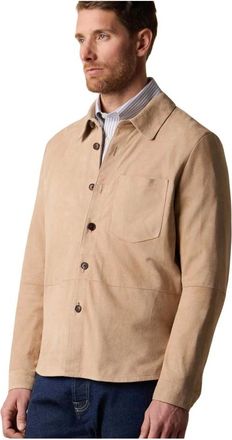 Brooks Brothers Homme, Vestes, Beige, Taille: XL Veste Chemise en Cuir Su&eacute;d&eacute;